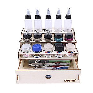 OPHIR Wooden Paint Rack Pigment Ink Bottle Storage with Cabinet Holder Organizer for 15 Bottles of Paints