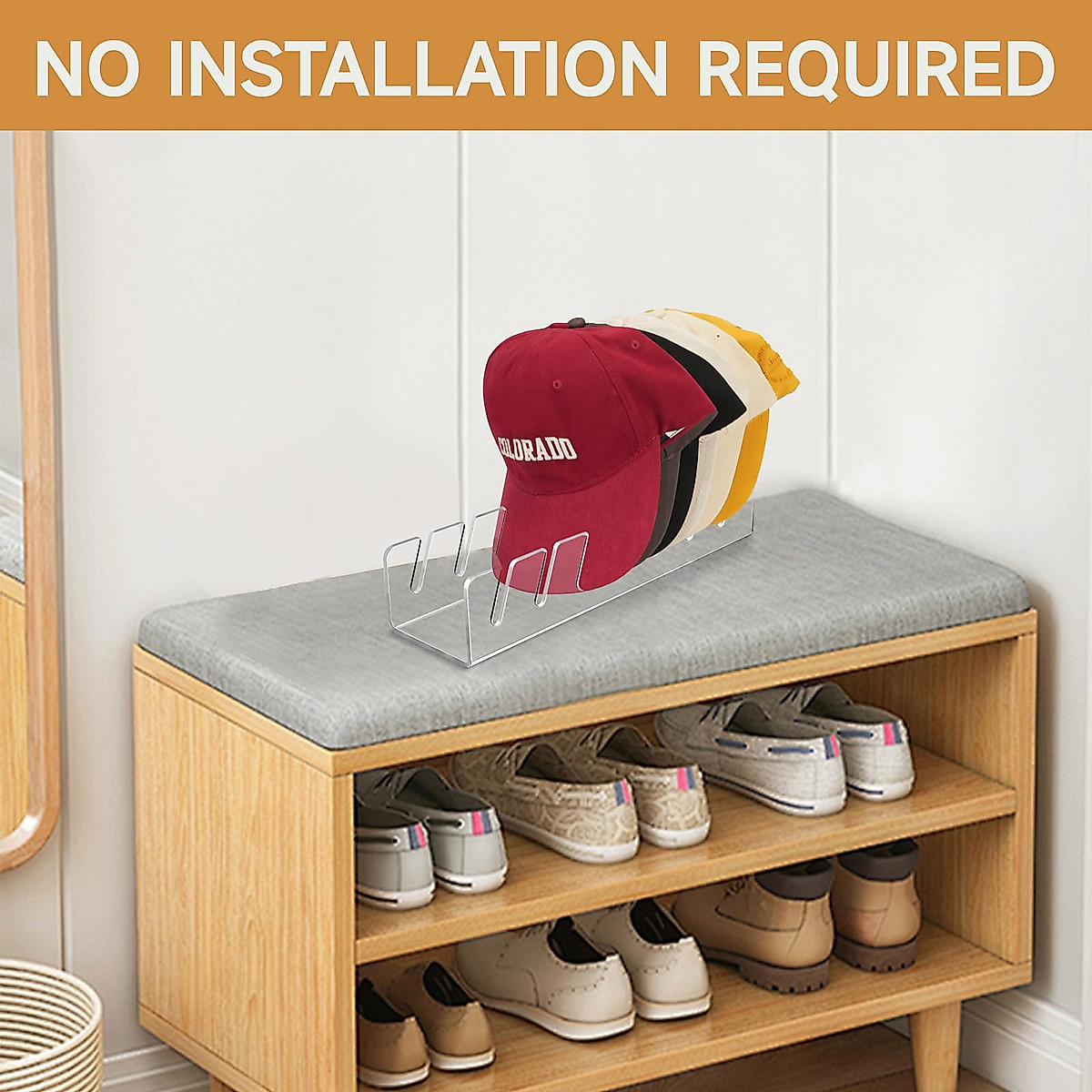WeiranLife 2024 New Hat Stand for Baseball Caps Display and Organizer,No Install Acrylic Hat Holder for 14 Baseball Caps for Bedroom, Closet, Dresser and Wall 2PCS