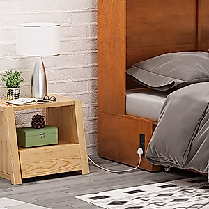 MUZZ Queen Size Murphy Cabinet Bed with Memory Foam Mattress, Charging Station and Large Drawer (Queen, Cherry with Handles)