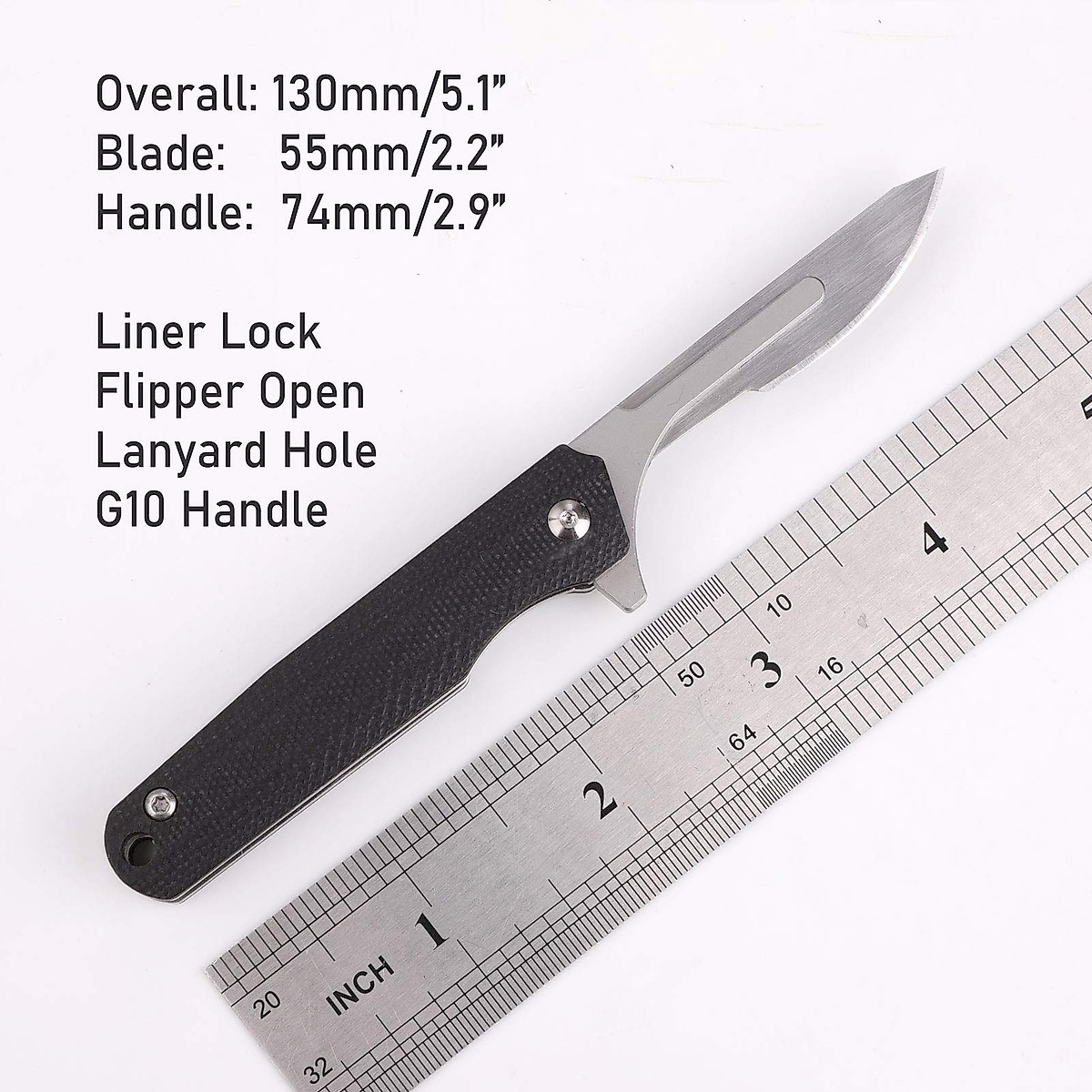Samior S51 Small Slim Folding Pocket Flipper Scalpel Knife with 10pcs #24 Replaceable Blade, 2.9 inches G10 Handle with Liner Lock, Utility EDC Keychain Knives, 1.1oz (Black)
