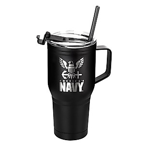 Military Veteran Products 30oz Navy Tumbler Double Wall Vacuum Insulated Stainless Steel USN Travel Mug with Handle - Navy Gifts for Men or Women