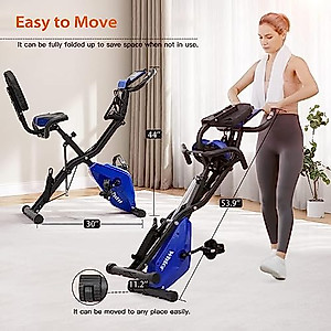 WHTOR Stationary Bike 4 in 1 Foldable Exercise Bike for Home with Pulse Sensor and 16 Level Adjustable Magnetic, Workout Cycling Upright Bike with Arm and Leg Resistance Band for Seniors