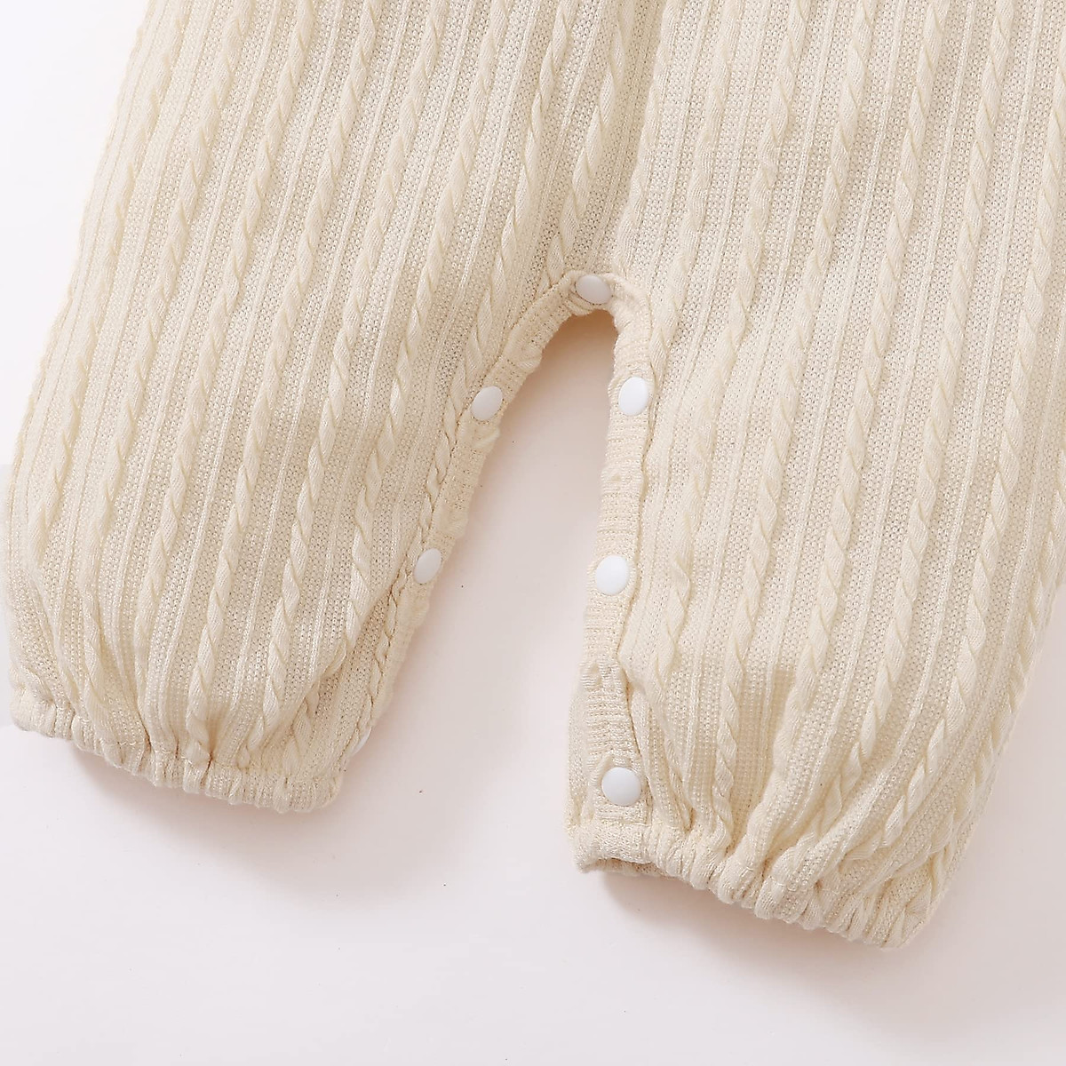 Happy Town Baby Girl Romper Infant Fall Winter Clothes Ruffle Sweater Long Sleeve Bodysuit Jumpsuit and Headband (Beige, 3-6 Months)