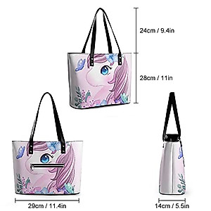 Womens Handbag Unicorn Flower Butterfly Leather Tote Bag Top Handle Satchel Bags For Lady