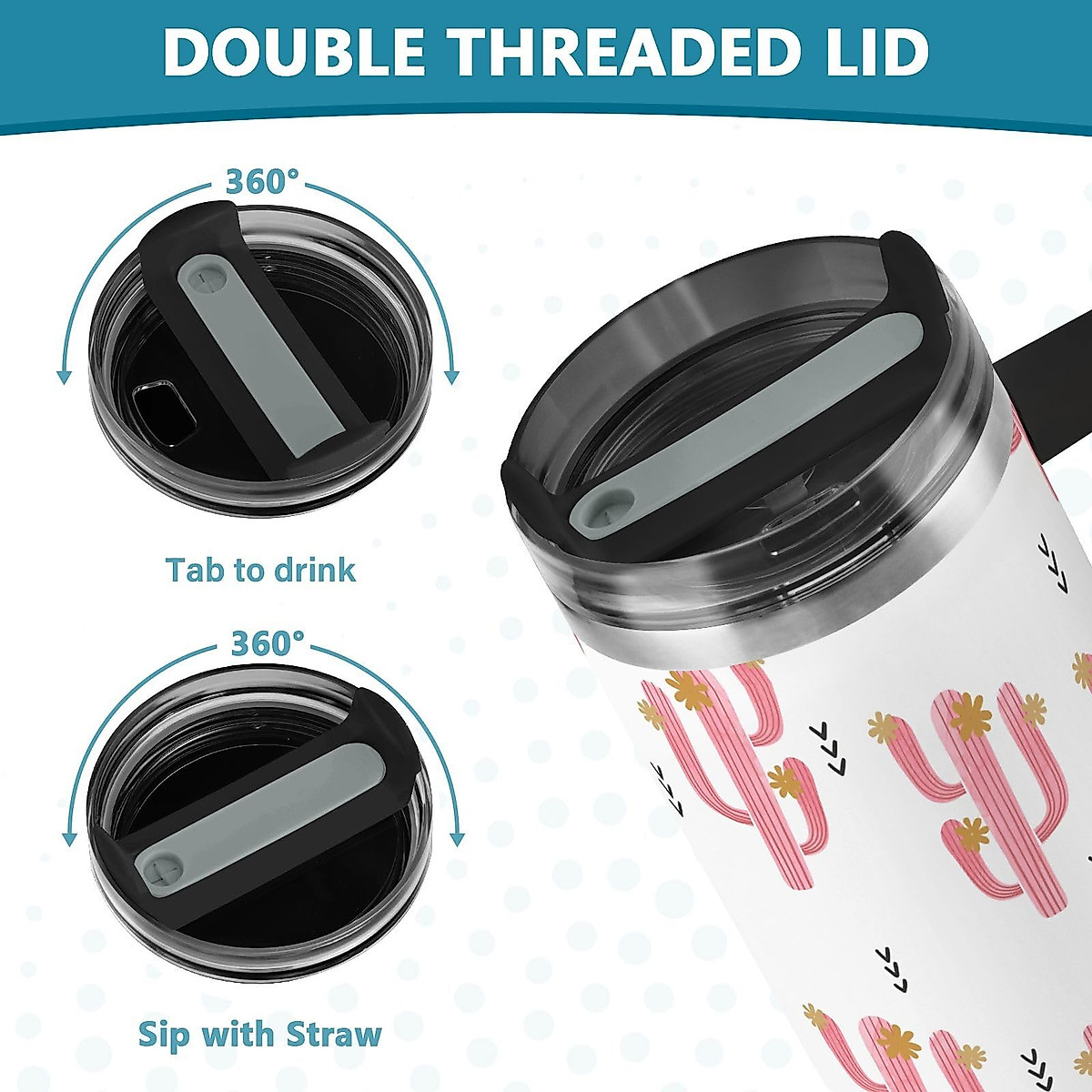Yasala Car Tumbler with Handle Pinks Wild Cactus Travel Mug Coffee Cup Insulated Beverage Container Mega Cup for Hot Cold Drinking Thermos Water Bottle Cupholder Friendly 40 oz