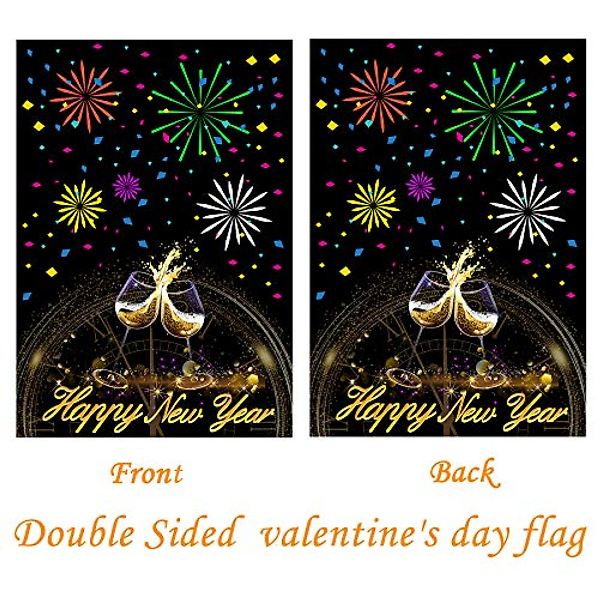 New Years Flag,Happy New Year Garden Flag 28 x 40 Inch Double Sided Fireworks Wine Glass Clock Happy New Year House Flag for New Year Greettings or Decoration with 2 Grommets