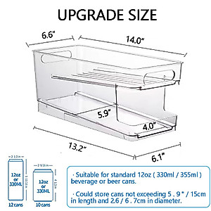 Soda Can Organizers for Refrigerator, 2-layer Automatic Rolling Beverage Storage Organizer for Freezer, Countertop, Cabinets & Pantry, Can Holder Dispenser Holds Up To 10 Cans (12oz) BPA Free, Clear