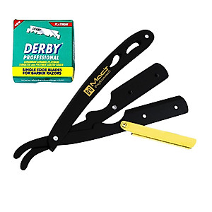 Professional B&G Straight Edge Shaving Razors,with Green Platinum Derby 100 Count Blades-Easy Blades Replacement Mechanism-100% Stainless Steel Macs-051BG1 (B & G with Green Platinum Blades)