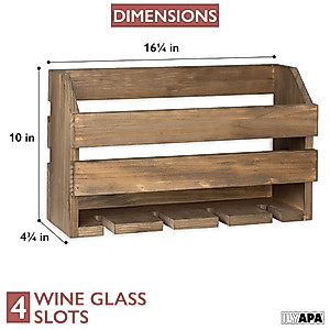 Ilyapa Rustic Wooden Wall Mounted Wine Rack - Wine Bottles & 4 Stemware Glass Holder for Home Bar, Kitchen, Farmhouse Decor (Barnwood)