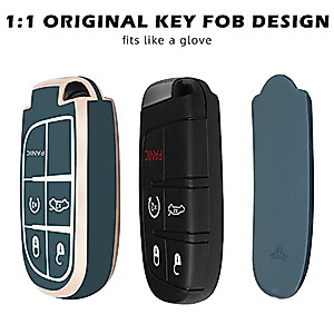 Jimtyee for Jeep Key Fob Cover with Keychain Soft TPU Car Key Case Shell Protection Compatible with Grand Cherokee Renegade Chrysler Dodge Ram Smart Key(Blue)