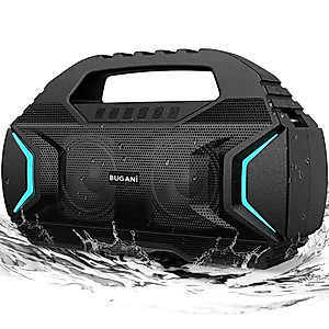 BUGANI Bluetooth Speakers, Party Plus Wireless Portable Speaker with 60W Big Power Dual Pairing True Wireless Stereo Sound, 30H Playtime, Support TF/AUX/USB, Suitable for Party, Outdoor Speaker