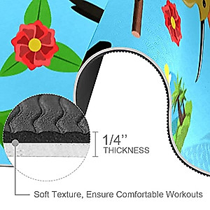 Colorful Birds Rest Flamingo Branch Yoga Mat Thick Workout Exercise Mat, Non Slip Pilates Fitness Mats, Eco Friendly, Anti-Tear 1/4" Thick Yoga Mats for Women Men