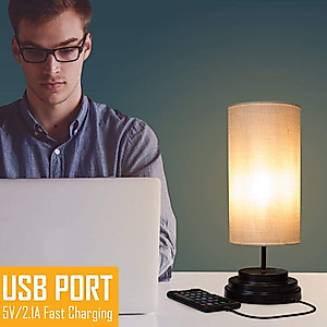 AULTRA LED Touch Table LAMP - Table Lamp Shade with Dimmable Touch Control Features & Phone Charging Port Used for Nightstand, Desk Lamp, & Bedroom Decor Light w/Adapter