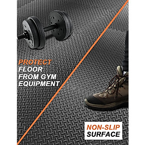 innhom Gym Flooring Mats Exercise Mat for Floor Workout Foam Tiles Home Equipment Garage, 6 Black and Gray
