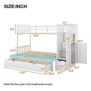 CITYLIGHT Bunk Beds Twin Over Full/Twin with Stairs, Wood Bunk Beds with Storage Drawers and Shelves, Convertible Bottom Bed, Stairway Bunk Bed for Bedroom,Dorm,White