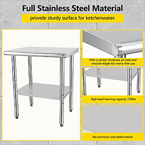 Stainless Steel Table for Prep & Work 24 x 30 Inches, Commercial Workstations Metal Kitchen Prep Table with Adjustable Undershelf for Restaurant, Home and Hotel