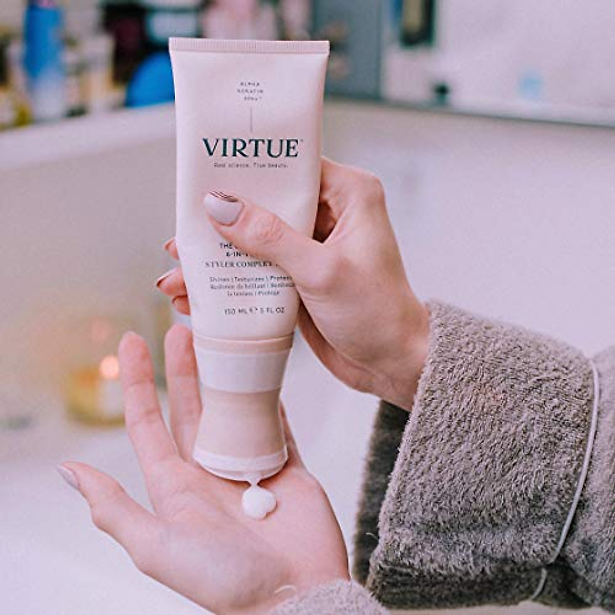 VIRTUE 6-IN-1 Styler Cream 2 FL OZ | Travel Size | Alpha Keratin Shines, Texturizes, Repairs, Strengthens, Hydrates Hair | Sulfate Free, Paraben Free, Color Safe, Vegan