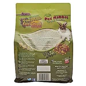 F.M. Brown's Tropical Carnival Natural Rabbit Food, 4-lb Bag - Vitamin-Nutrient Fortified Daily Diet with High Fiber Timothy Hay and Alfalfa Pellets for Optimum Digestion