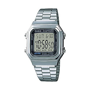 Casio Men's Vintage A178WA-1A Silver Stainless-Steel Quartz Watch with Grey Dial