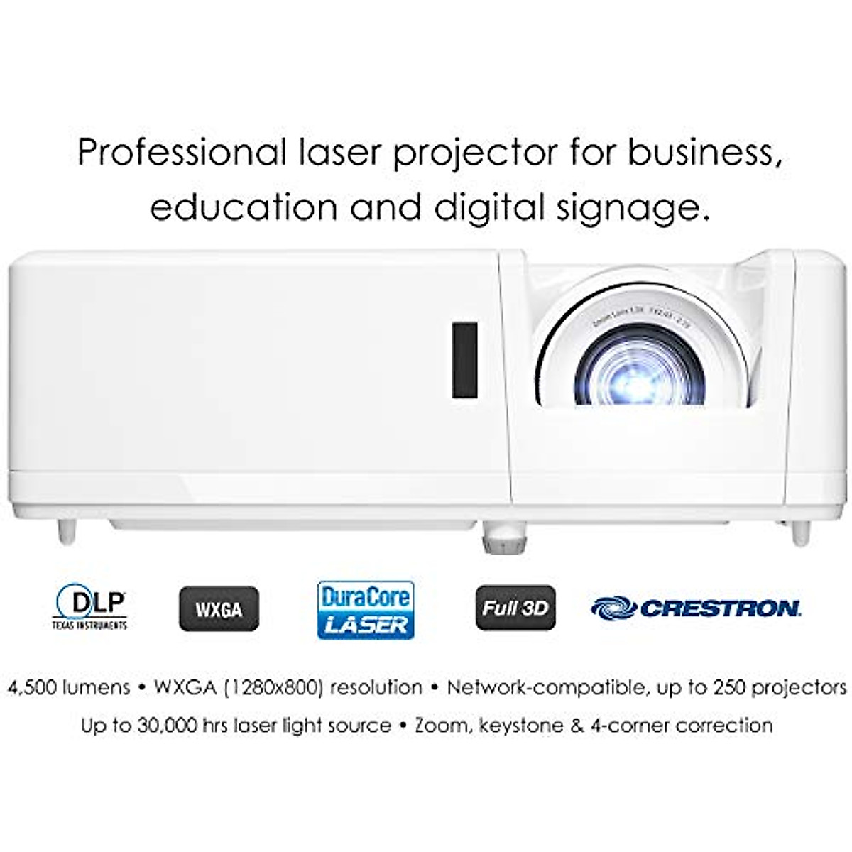 Optoma ZW403 WXGA Professional Laser Projector | DuraCore Laser Light Source Up To 30,000 Hours | Crestron Compatible | 4K HDR Input | High Bright 4500 lumens | 2 Year Warranty, White
