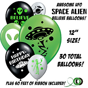 Gypsy Jade's Alien Party Balloons - 30 Green, Black and Gray UFO Outer Space Aliens Decorations