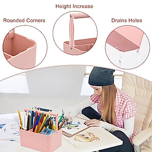 LAFARA Multipurpose Caddy Organizer, Portable Art Caddy with Handle and Adjustable Divider, Plastic Craft Caddy （Pink+Blue）