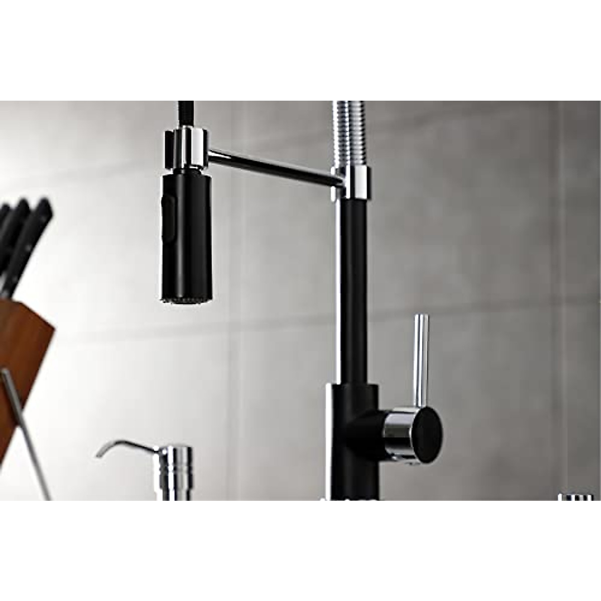 Kingston Brass LS8777DL Concord Pre-Rinse Kitchen Faucet, Matte Black/Polished Chrome