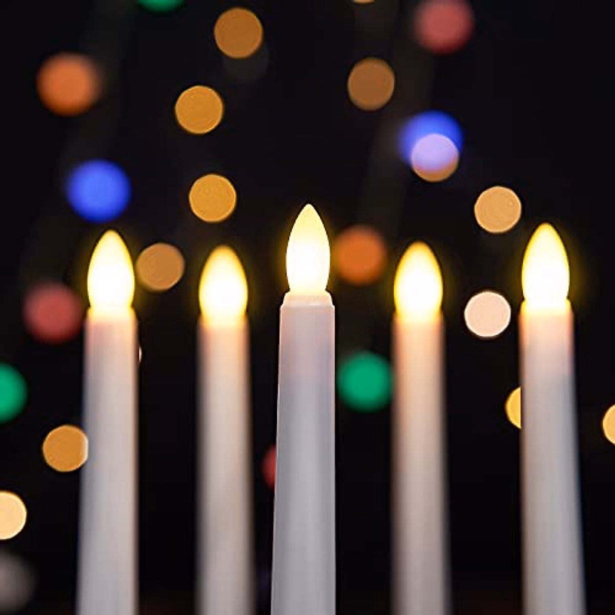 7.9 Inch Christmas Window Candles with Timer and Remote, Flameless Taper Candles Battery Operated, LED Floating Flickering Candles with Removable Candlesticks and Suction Cups for Home Decor(White)