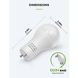 LOHAS GU24 Base LED Light Bulb, 1200Lumen, 12Watt (75W-100W Equivalent) 5000K Daylight White A19 Shape for Ceiling Fan, Twist Lock GU24 LED Light Bulbs for Home Lighting, Non-Dimmable, 4-Pack