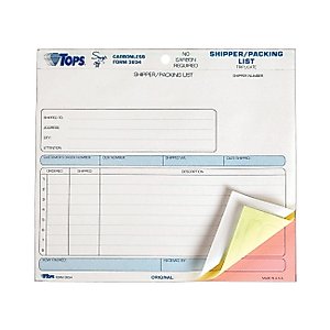TOPS Shipper/Packing List Form, Triplicate, Carbonless, 8.5 x 7 Inches, 50 Sets per Pack (3834), Purple; White
