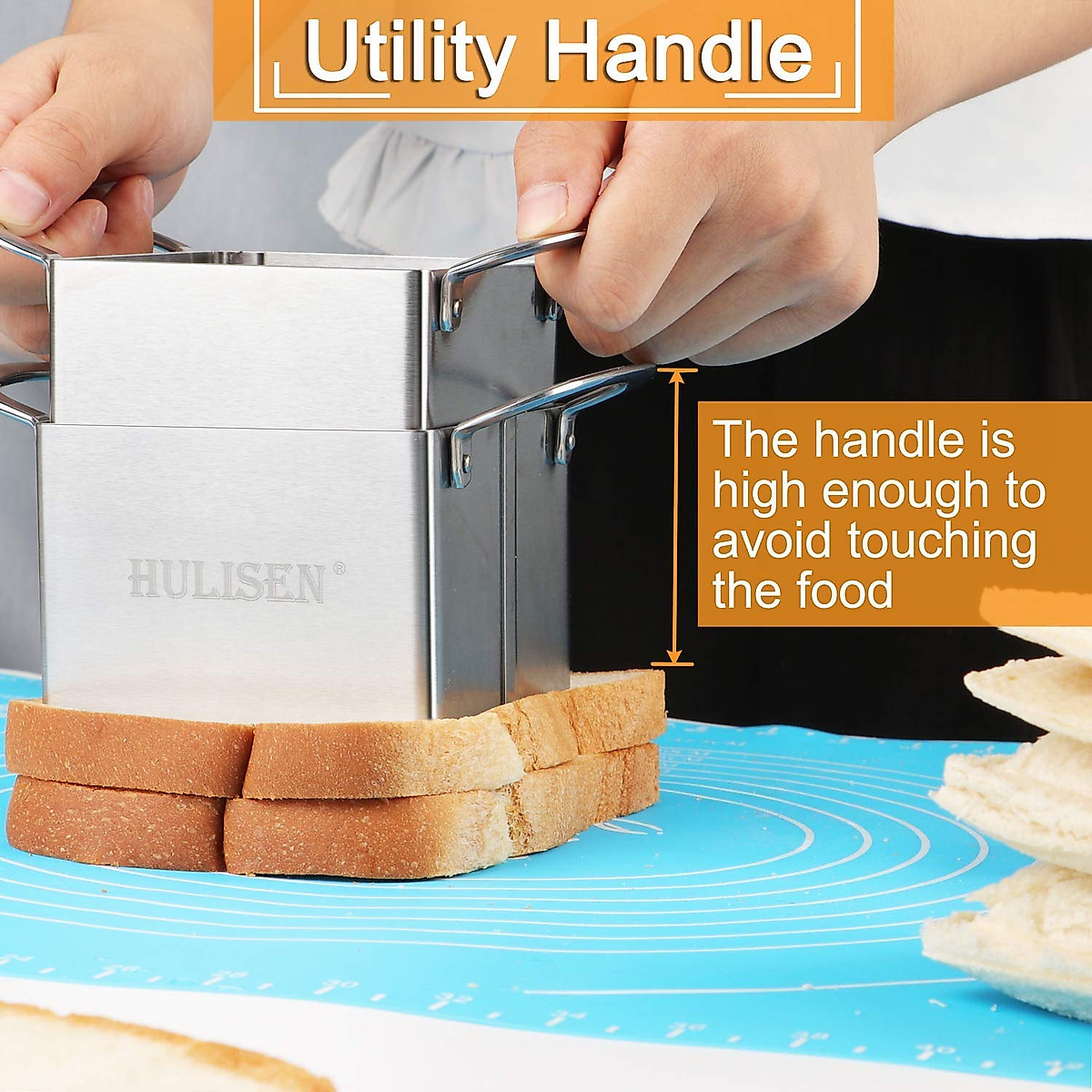 HULISEN Stainless Steel Decruster Sandwich Cutter and Sealer, Heavy Duty PB J Sandwich Maker, Remove Bread Crust, DIY School Lunch Pocket for Kids Child, Used for Square Biscuit Cutter, Gift Package