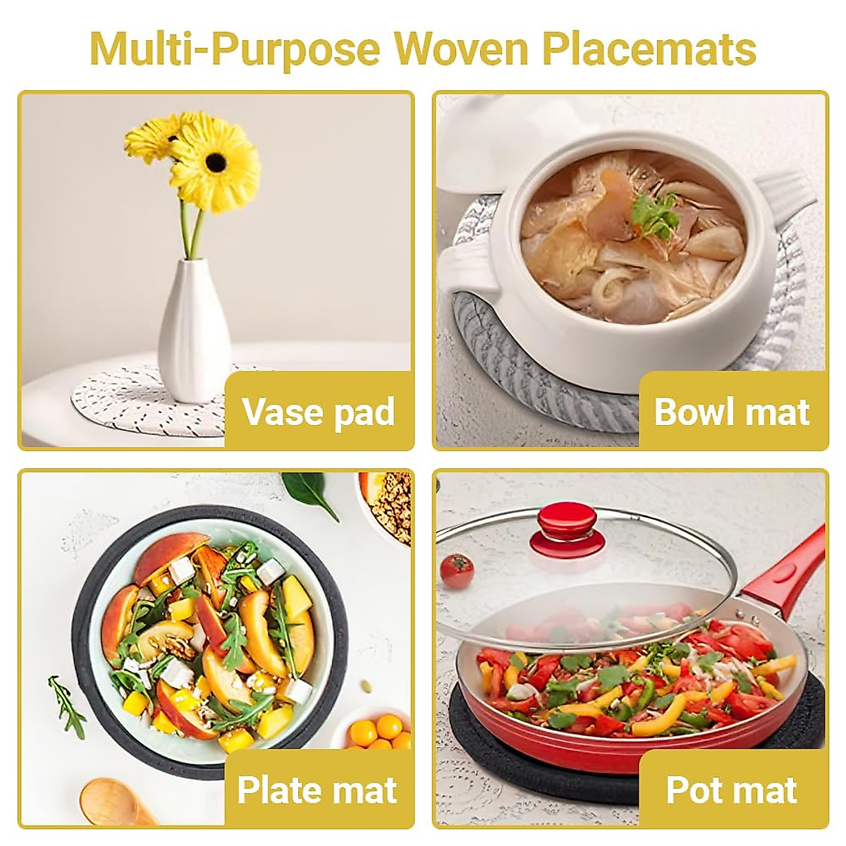 Trivets for Hot Dishes, Hot Pads for Kitchen, 7'' Trivets for Hot Pots and Pans, Pot Holders for Kitchen, Pot Holders Heat Resistant 4-Pcs, Trivets for Table, Kitchen Essentials for New Home