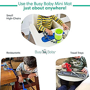 BUSY BABY MAT | Silicone Mini Suction Placemat for Babies & Toddlers with Adjustable Tethers to Attach Toys | Keep Toys Off The Floor, Dishwasher Safe, BPA Free | Includes Travel Sleeve (Pewter)