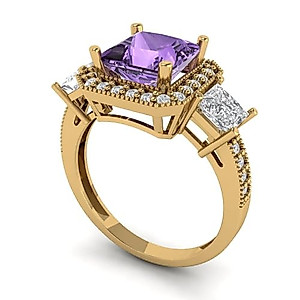 Clara Pucci 2.93 ct Cushion Cut Halo Solitaire 3 stone Accent Created Alexandrite Engagement Anniversary Bridal Ring 18K Yellow Gold 5.75
