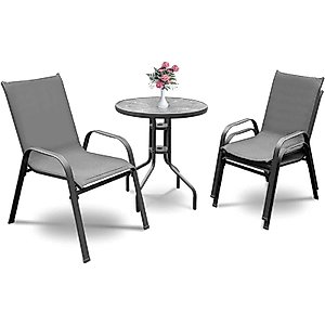 SONGBATE Large Patio Bistro Set 36" Table & 2 Chairs | Modern Metal Frame with Textilene Fabric | Stylish Outdoor Dining & Conversation Furniture (Extra Large)