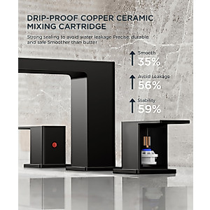 QFN Black Bathroom Faucets, 8 Inch Widespread Bathroom Faucet 3 Hole, 8" Bathroom Sink Faucet 3 Hole with Metal Pop Up Drain and Hose, Two Handle Matte Black Faucet for Bathroom Sink Vanity Faucet