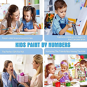 xackcme 2 Pack Cartoon Paint by Number for Kids with Wooden Frame-Cartoon Paint by Numbers for Kids Ages 4-8-12,Easy Paint with Numbers DIY Acrylic Oil Painting Kits for Home Wall Decor(8X8inch)