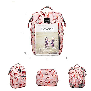 Starte Deer Cartoon Diaper Bag for Mom/Dad,Waterproof Travel Backpack,Spacious Tote Shoulder Bag Organizer,Pink