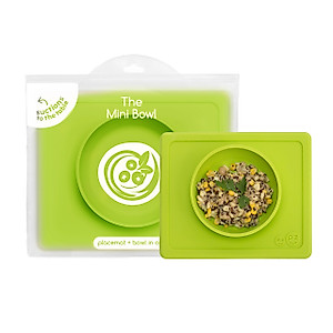 ezpz Mini Bowl for 12 Months+ (Lime) - 100% Silicone Suction Bowl with Built-in Placemat for Toddlers - Comes with a Reusable Travel Bag