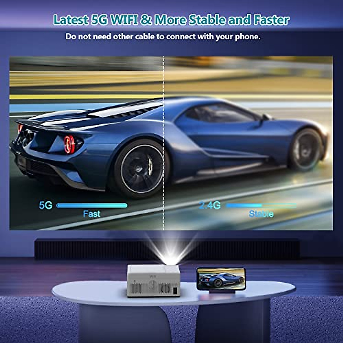 PANSEBA 5G WiFi Bluetooth Projector Built in DVD Player with Projector Screen, Full HD Supported Mini Portable DVD Projector, Outdoor Movie Projector Compatible with iOS/Android/TV Stick/HDMI/USB/TF