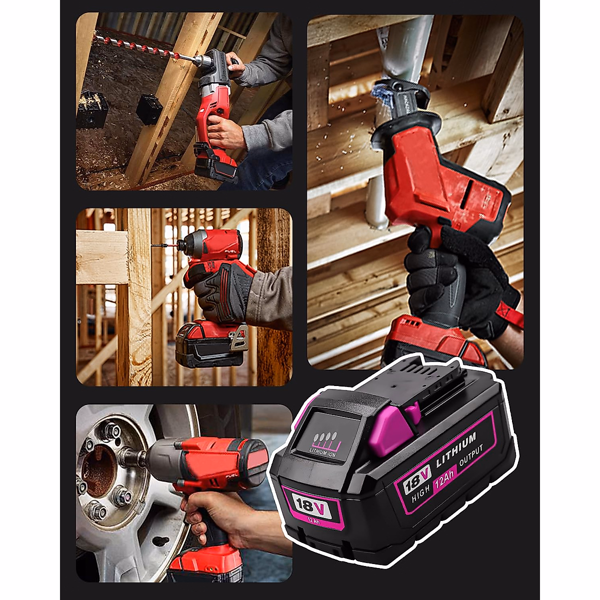 48-11-1812 12.0AH Replacement for Milwaukee 18V Battery Compatible with Milwaukee 18V Battery 12.0Ah High Output Battery 48-11-1850 48-11-1815 48-11-1860 48-11-1890 48-11-2230 48-11-2830(Red)