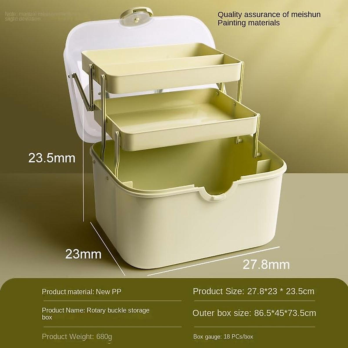 EDNEY 3-Layers Plastic Portable Storage Box,Household Plastic Craft Supply Box with Handle,Perfect for Home Office (Matcha Green Three Layer Transfer Box)