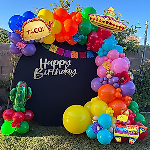 142Pcs Mexican Fiesta Balloon Arch Kit Rainbow Balloon Garland Llama Sombrero Cactus Mylar Balloons for Mexican Themed Party Cinco De Mayo Taco Coco Birthday Carnival Baby Shower Decorations (Style 2)