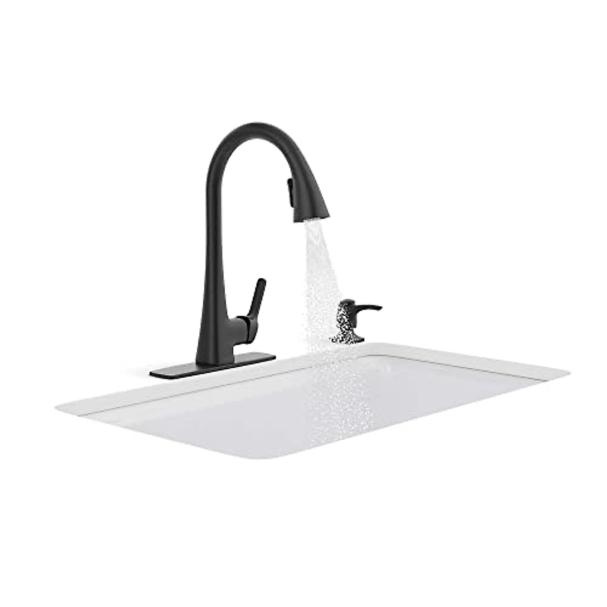 KOHLER R22867-SD-BL Maxton Pull-Down Kitchen Faucet with Soap Dispenser, Pull Down Sprayer, Matte Black
