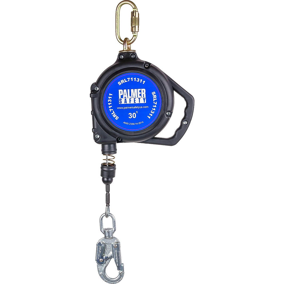 Palmer Safety SRD 30 FT. Self Retracting Lifeline I ANSI Z359.14-2021 Class 1 I SRL Device Swivel Top Galvanized Cable w/Small Steel Snap Hook I Fall Arrest Safety Yoyo