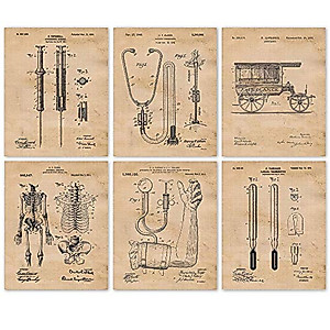 Vintage Medicine Patent Prints, 6 (8x10) Unframed Photos, Wall Art Decor Gifts Under 25 for Home Health Office Garage Man Cave College Student Teacher School Nurse Technician Doctor ER Caregiver Fan