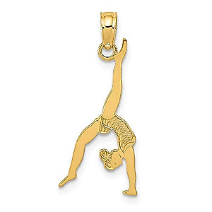IceCarats 14K Yellow Gold Gymnast Necklace Gymnastics Charm Sports Pendant 25mm x 10mm Only