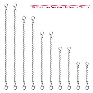 Anezus 10Pcs Necklace Extenders, Jewelry Extenders for Necklaces, Silver Bracelet Extender, Chain Extenders for Necklace, Bracelet and Jewelry Making (Assorted Sizes)