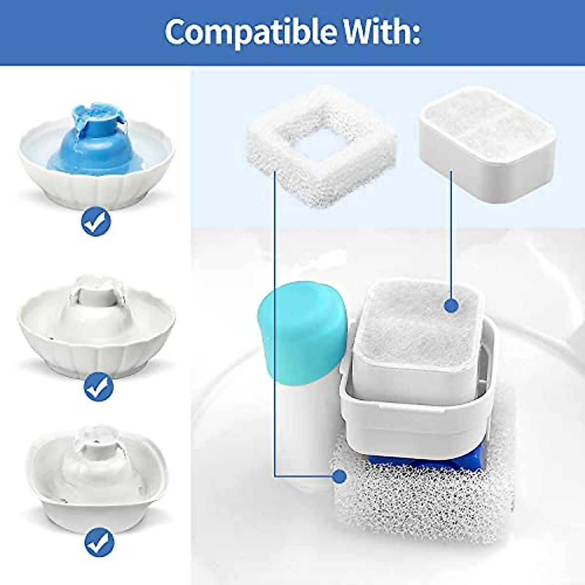 10 Pack Ceramic Cat Water Fountain Replacement Filters, 8 Pack Pet Fountain Replacement Filters and 2 Pack Foam Filters for Tritone/Fiumi Ceramic Pet Lotus Ceramic Pet Drinking Fountain