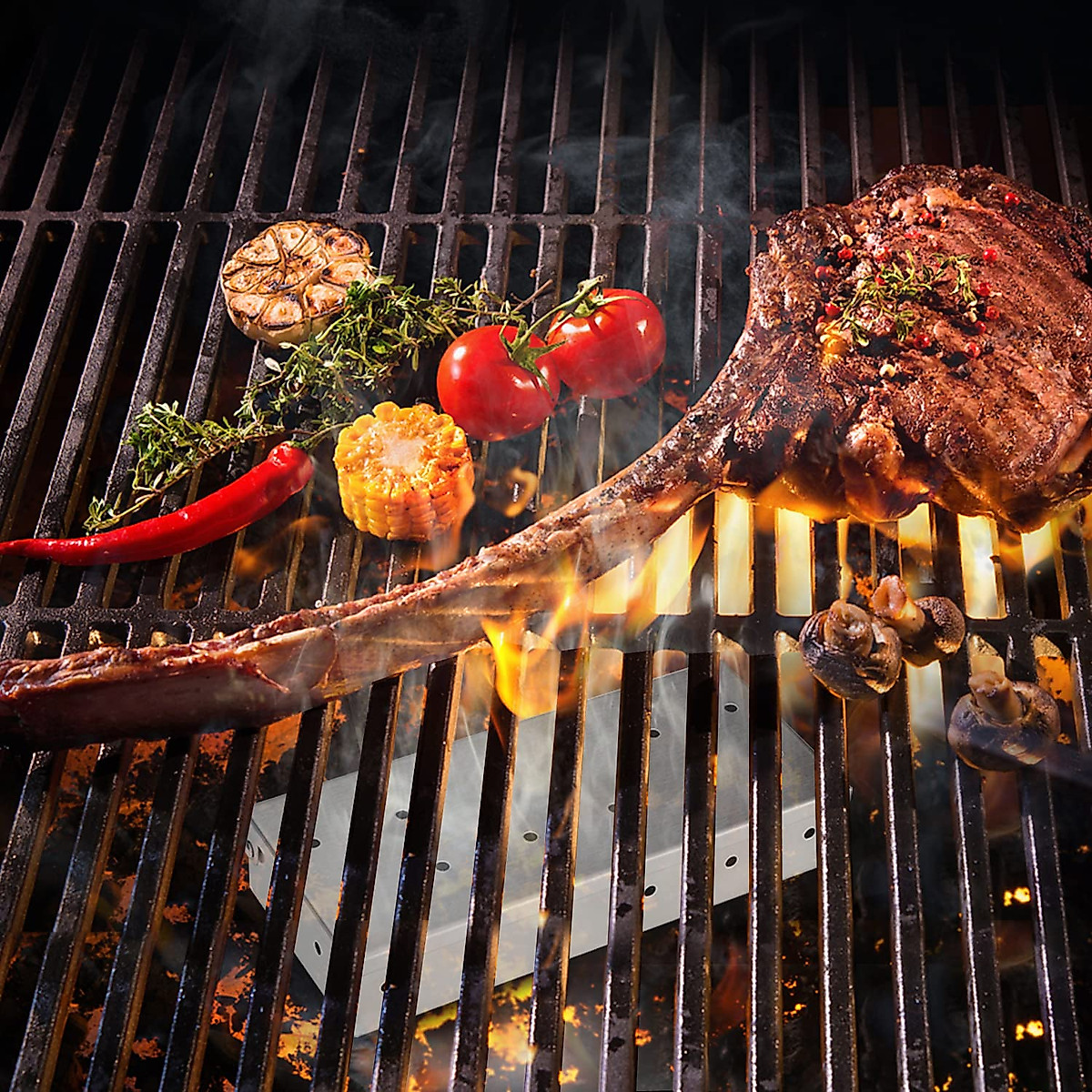 Rulunar Smoker Box for Gas Grilling Wood Chip Smoker Box Stainless Steel Meat Smoky Flavor Grill Smoker Box